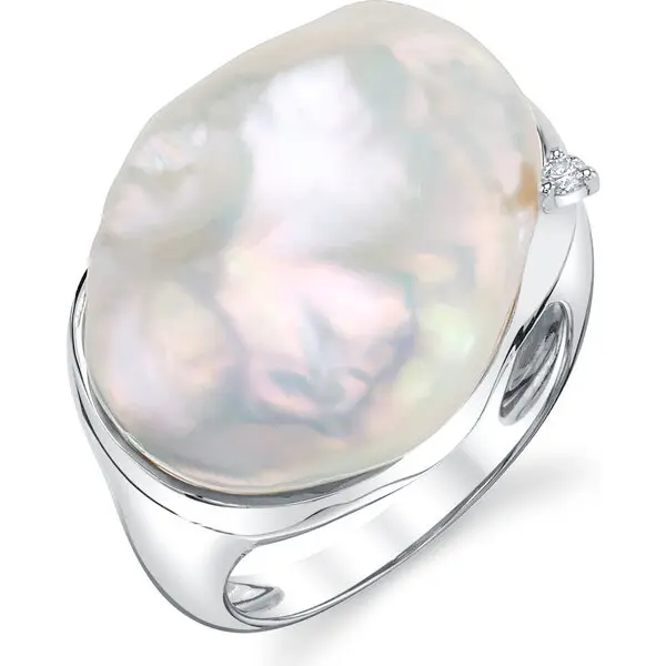 The Pearl Source White Freshwater Baroque Pearl Ring - Sterling Silver