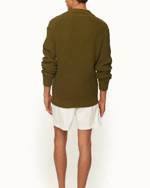Orlebar Brown Bowmont Classic Fit Chunky Ribbed Collar Jumper
