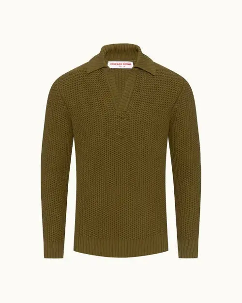 Orlebar Brown Bowmont Classic Fit Chunky Ribbed Collar Jumper