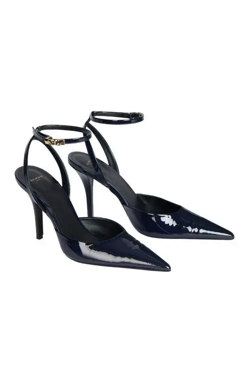 Balmain Patent Leather Strappy Courts - Blue