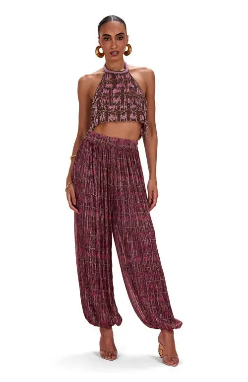 PatBO Rose Mirage Beaded Halterneck Top - Brown