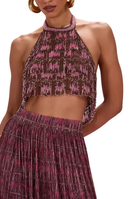 PatBO Rose Mirage Beaded Halterneck Top
