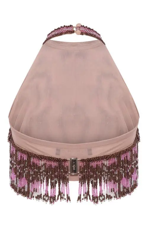 PatBO Rose Mirage Beaded Halterneck Top