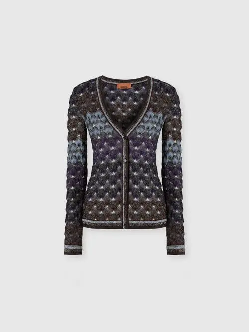 Missoni Slim Viscose Lamé Cardigan With Lace Motif - Multicoloured