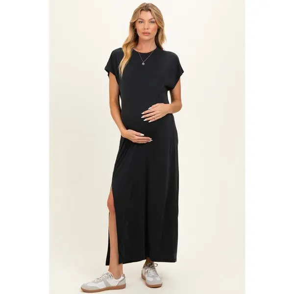 PINKBLUSH Boxy Side Slit Maxi Dress - Black