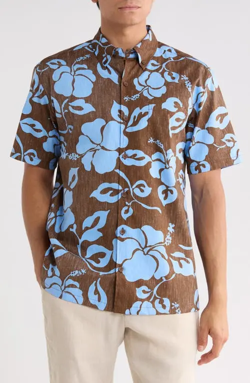 KAHALA Hi '90s Floral Short Sleeve Button-down Shirt - Coffee