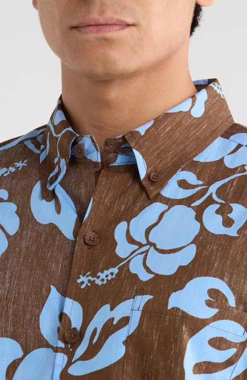 KAHALA Hi '90s Floral Short Sleeve Button-down Shirt - Coffee