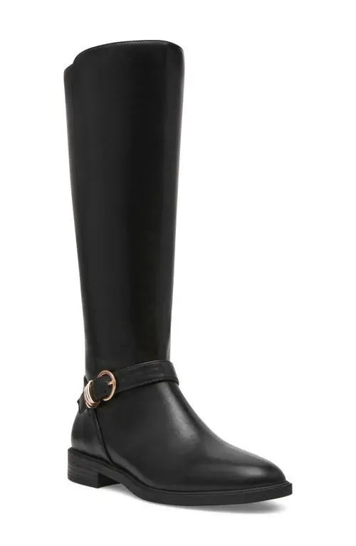 Anne Klein Solana Knee-high Faux Leather Boot - Black Smooth
