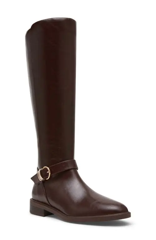 Anne Klein Aksolana Faux Leather Knee High Boot - Dark Brown Smooth
