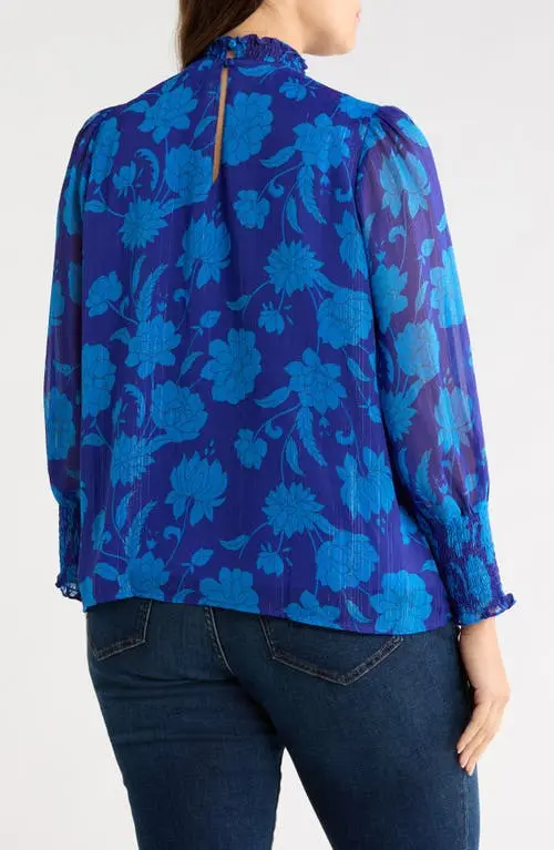 SUGARLIPS Sunnie Metallic Smocked Yoke Balloon Sleeve Top