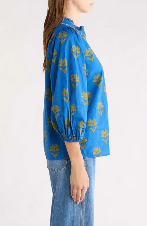 SUGARLIPS Floral Cotton Top - Navy Olive