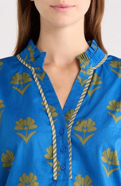SUGARLIPS Floral Cotton Top - Navy Olive
