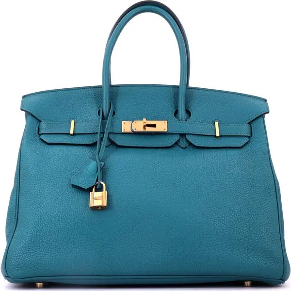 Hermès Birkin Handbag Clemence With Gold Hardware 35 - Blue