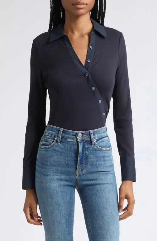 Veronica Beard Brenner Rib Button-up Shirt - Navy