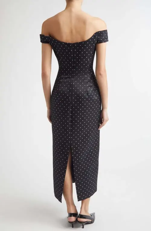 Lela Rose Polka Dot Jacquard Off The Shoulder Column Dress