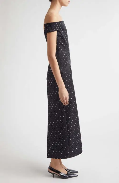 Lela Rose Polka Dot Jacquard Off The Shoulder Column Dress