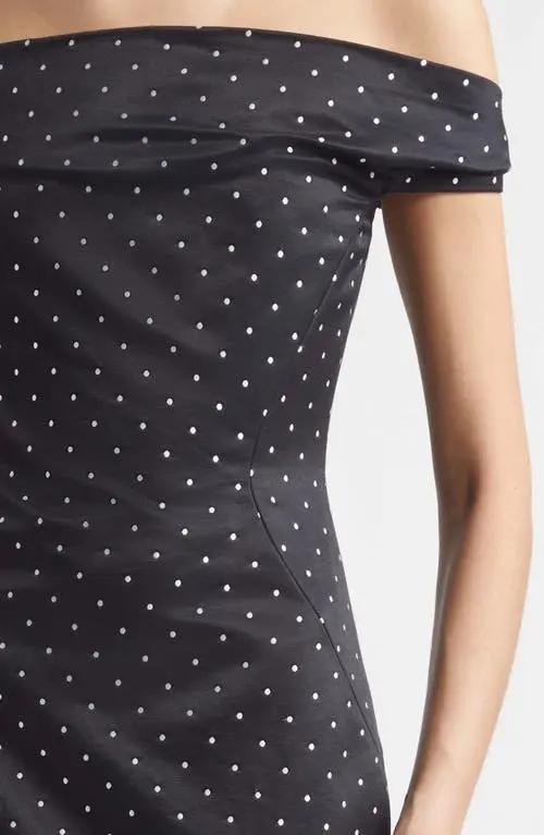 Lela Rose Polka Dot Jacquard Off The Shoulder Column Dress