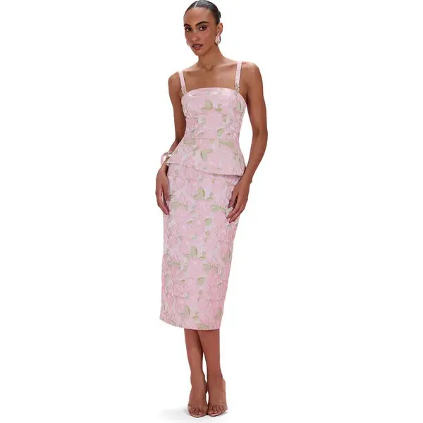 PatBO Garden Jacquard Strapless Midi Dress - Pink