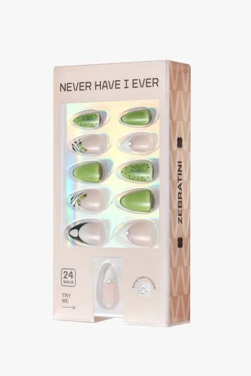 NEVER HAVE I EVER SHOP Zebratini Short Almond Press On Nails - Green