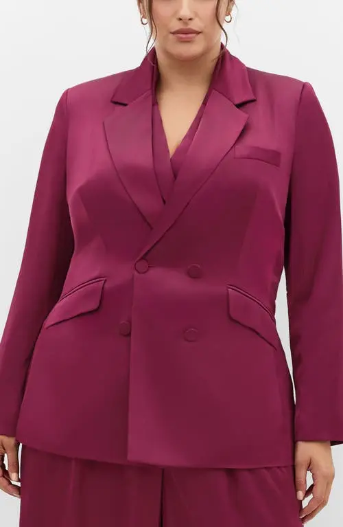 City Chic Rylie Satin Double Breasted Blazer - Pomegranate