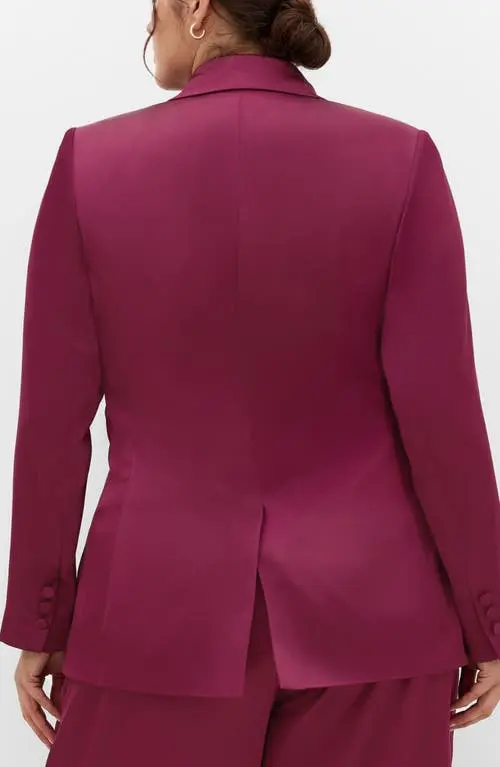 City Chic Rylie Satin Double Breasted Blazer - Pomegranate