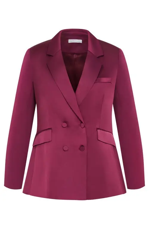 City Chic Rylie Satin Double Breasted Blazer - Pomegranate