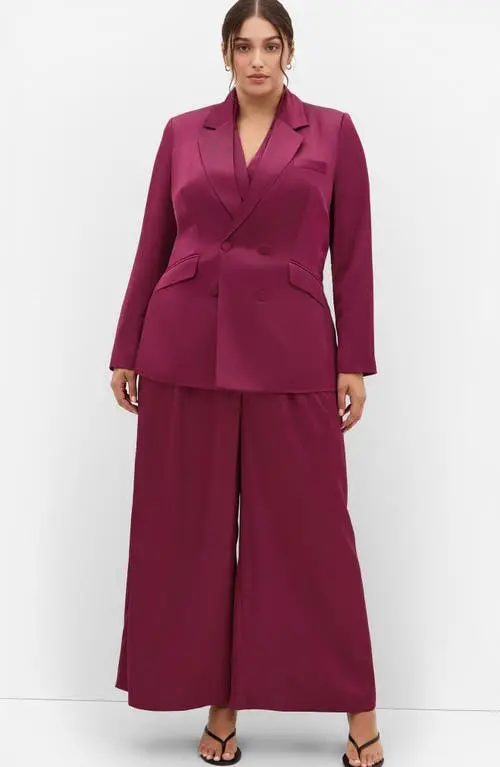 City Chic Rylie Satin Double Breasted Blazer - Pomegranate