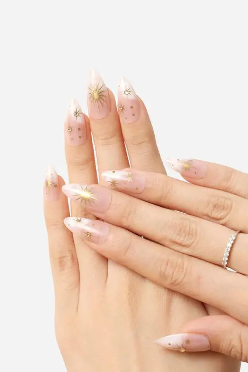 NEVER HAVE I EVER SHOP Golden Sun Almond Press On Nails - Pink