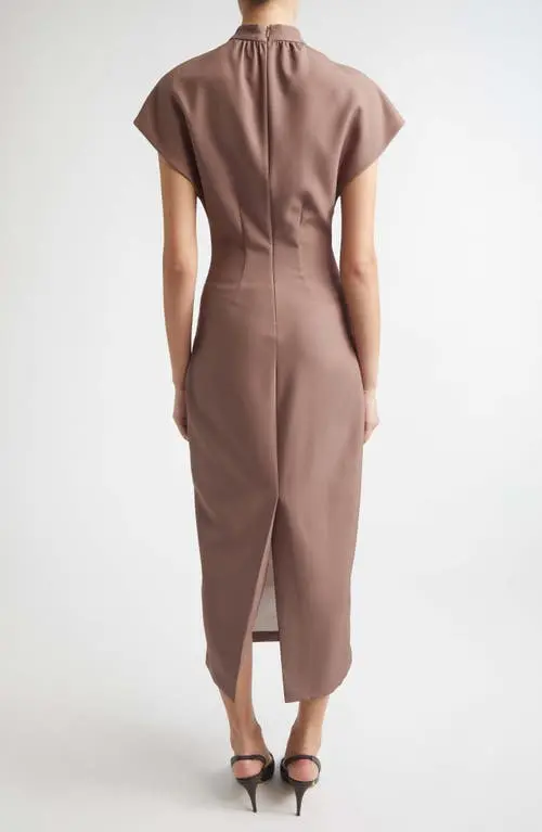 Lela Rose Stella Floral Crepe Midi Dress - Clay
