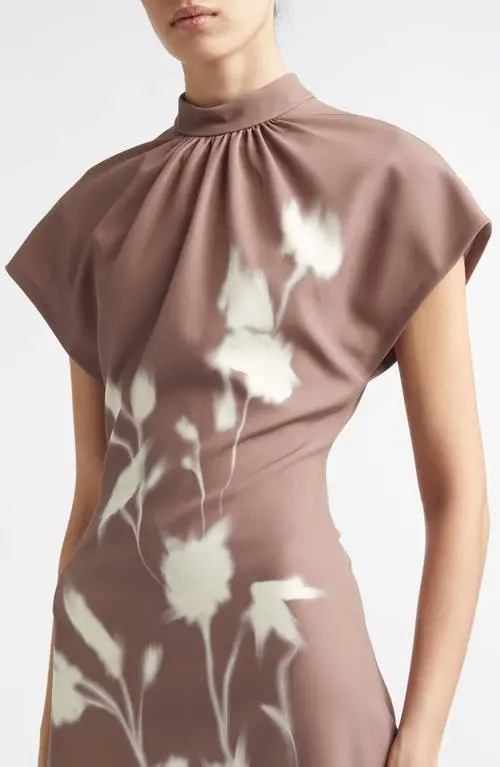 Lela Rose Stella Floral Crepe Midi Dress - Clay