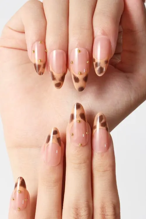 NEVER HAVE I EVER SHOP French Leopard French Tip Press On Nails - Brown