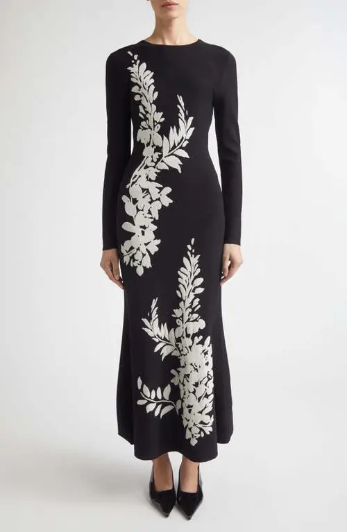 Lela Rose Velvet Jacquard Knit Trumpet Dress - Black