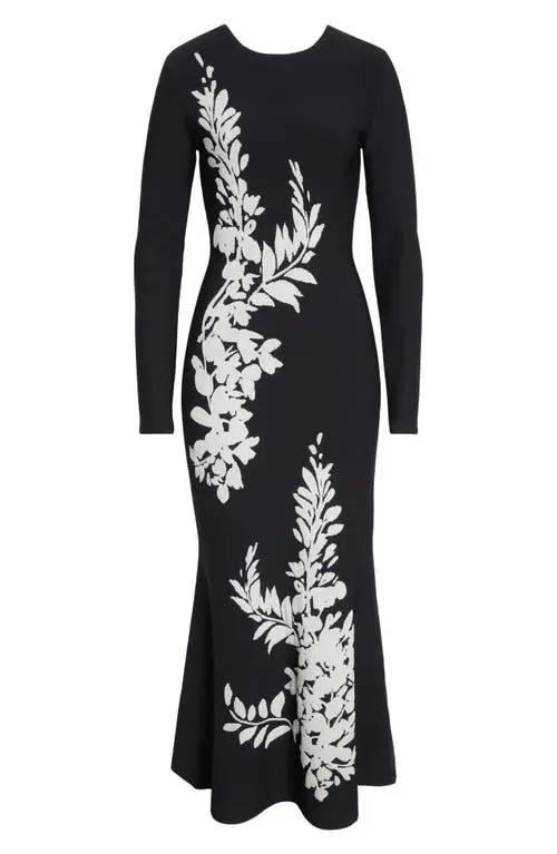 Lela Rose Velvet Jacquard Knit Dress