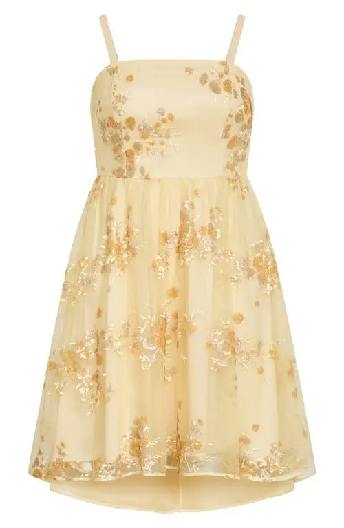 City Chic Addison Embroidered Tulle Dress - Lemon