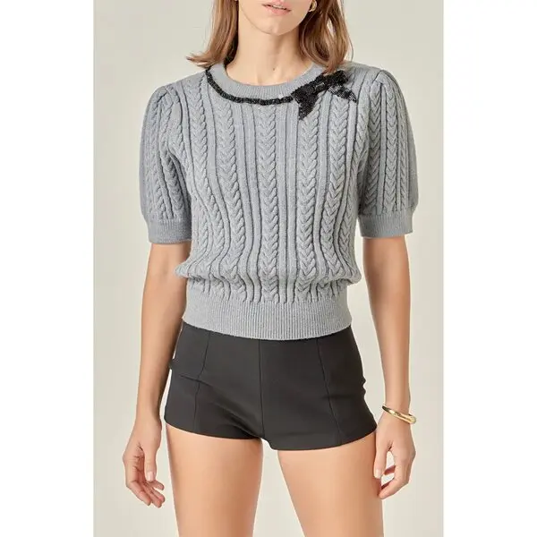 English Factory Big Bow Puff Sleeve Sweater