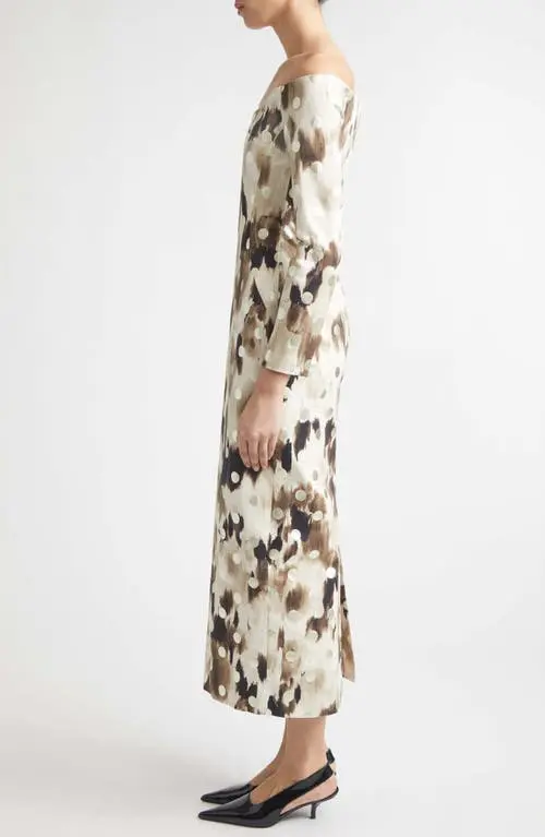 Lela Rose Ikat Polka Dot Off The Shoulder Midi Dress