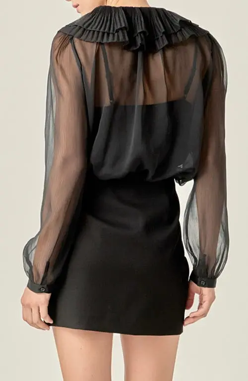 English Factory Pleated Collar Chiffon Top