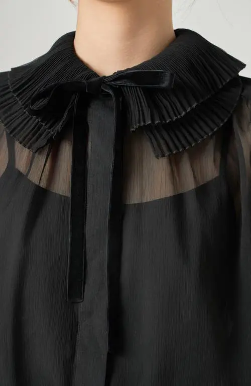 English Factory Pleated Collar Chiffon Top