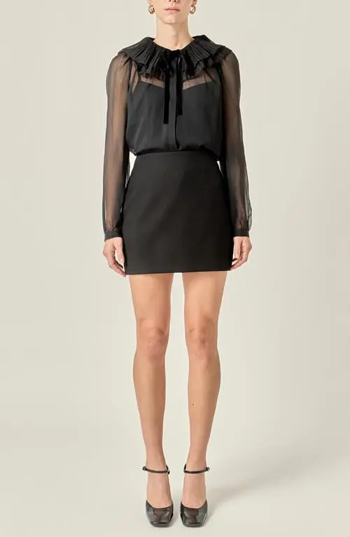 English Factory Pleated Ruff Collar Chiffon Blouse