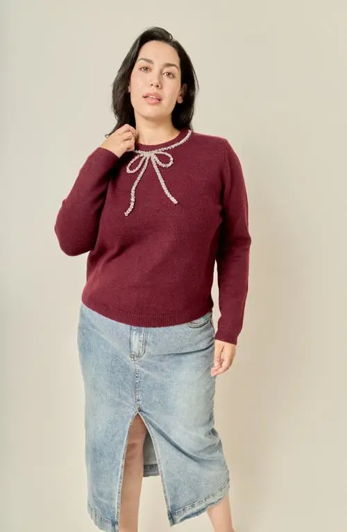English Factory Rhinestone Bow Sweater