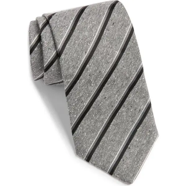 JACK VICTOR Bourette Silk Stripe Tie - Grey