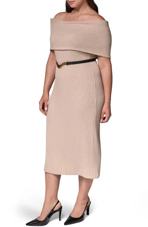 Donna Karan New York Off The Shoulder Belted Knit Dress