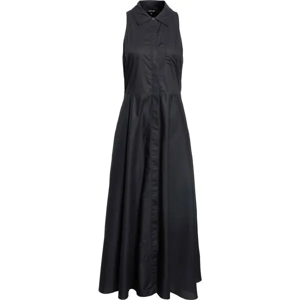 TOCCIN Sleeveless Collared Cotton Midi Dress - Jet