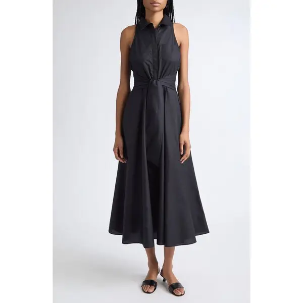TOCCIN Sleeveless Collared Cotton Midi Dress - Jet