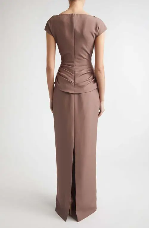 Lela Rose Floral Crepe Boat Neck Gown