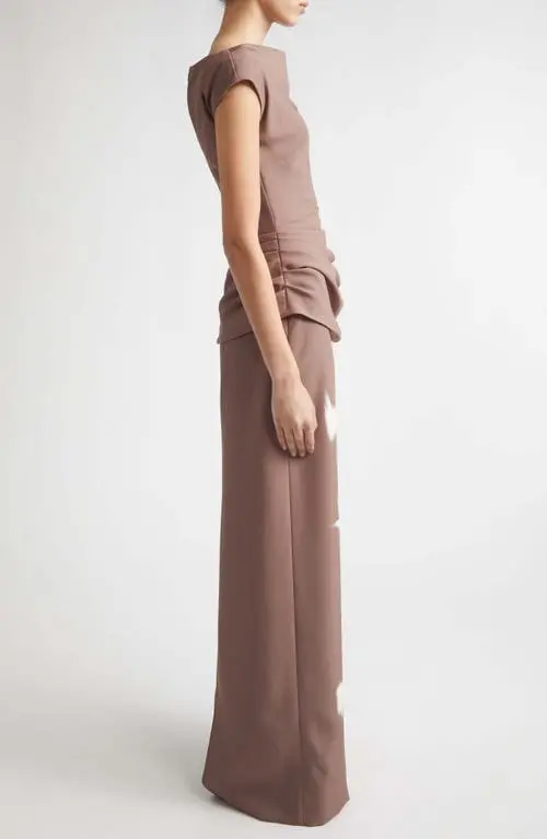 Lela Rose Floral Crepe Boat Neck Gown