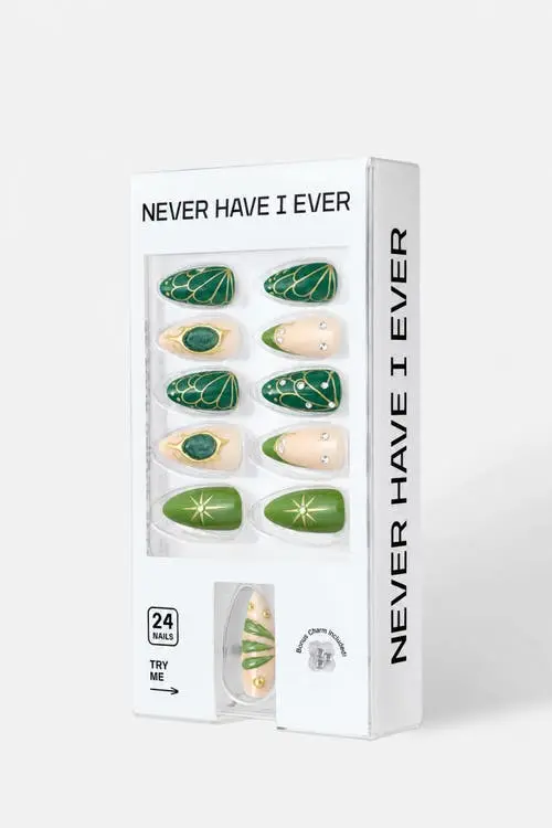 NEVER HAVE I EVER SHOP Butterfly Almond Press On Nails - Green