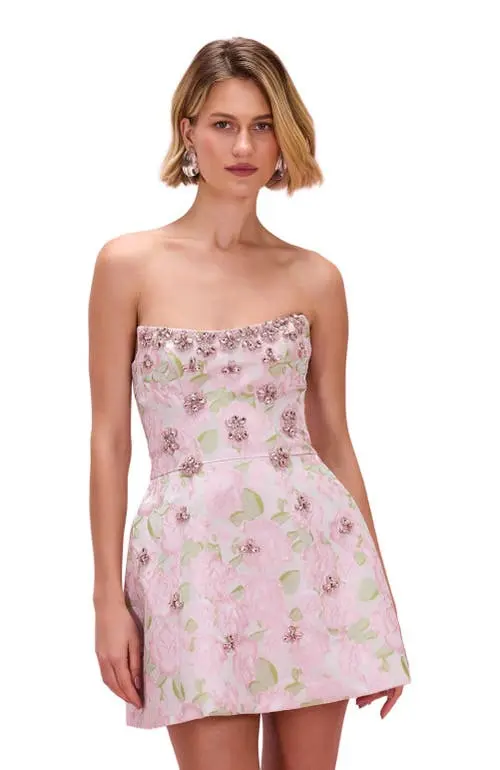 PatBO Garden Jacquard Embroidered Mini Dress - Pink