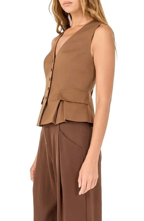 Endless Rose Button Detail Sleeveless Peplum Top
