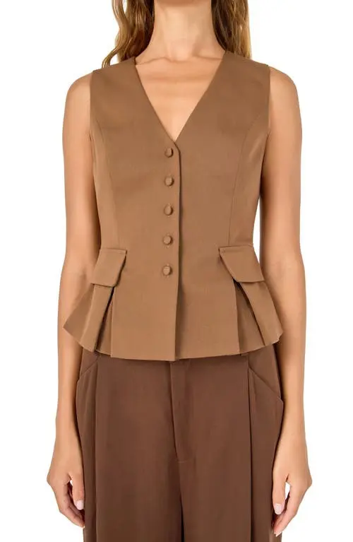 Endless Rose Button Detail Sleeveless Peplum Top